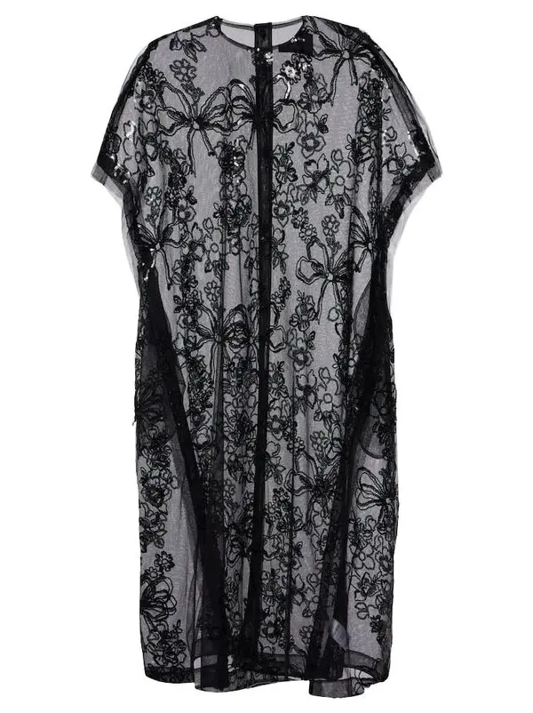 Simone Rocha Embellished Overlay-tulle Midi Dress - Black