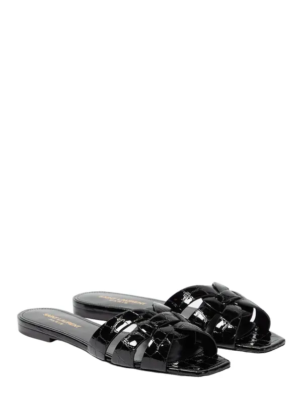 Saint Laurent Tribute Nu Pieds 05 Leather Slides - Black