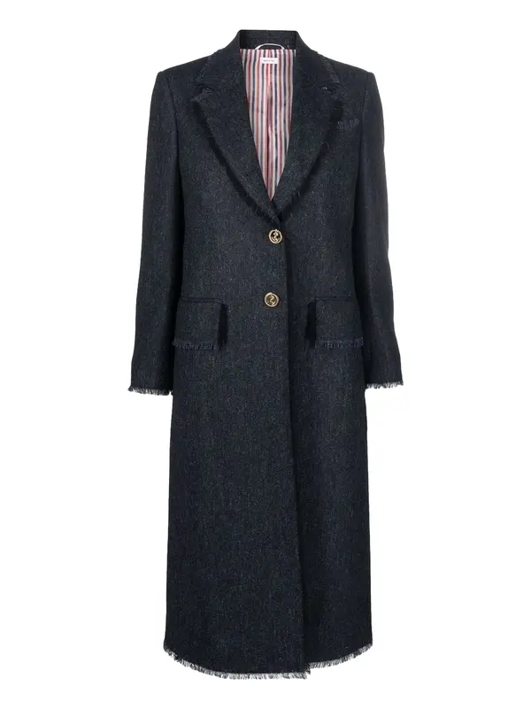 Thom Browne Tweed Single-breasted Coat - Blue