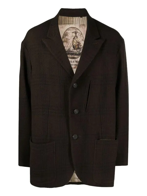 ZIGGY CHEN Peak-lapels Check-pattern Blazer - Green
