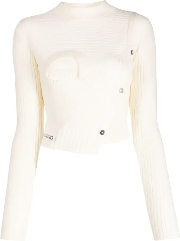 FENG CHEN WANG Asymmetric Ribbed-knit Jumper - White