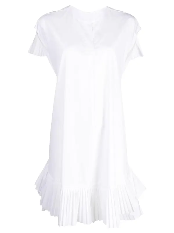 SHANSHAN RUAN V-neck Ruffled Cotton Dress - White