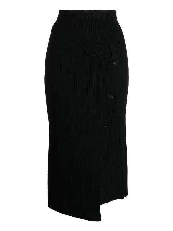 FENG CHEN WANG Ribbed-knit Wool Midi Skirt - Black
