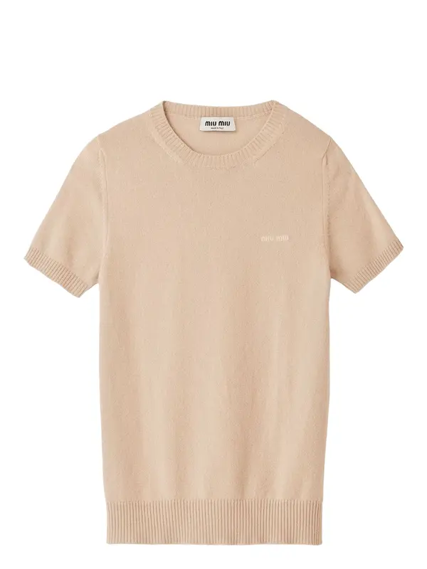 Miu Miu Logo-intarsia Cashmere Top - Neutrals