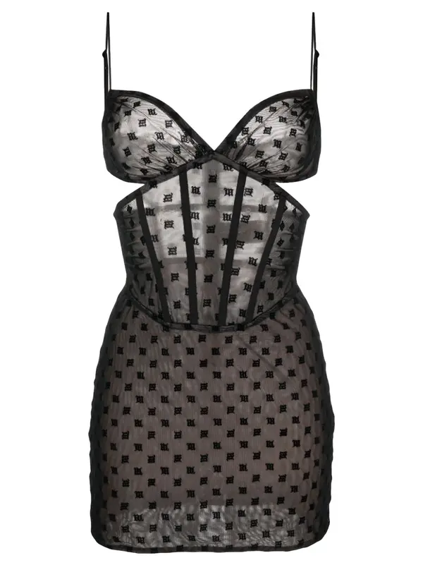 MISBHV Monogram-pattern Corset Minidress - Black