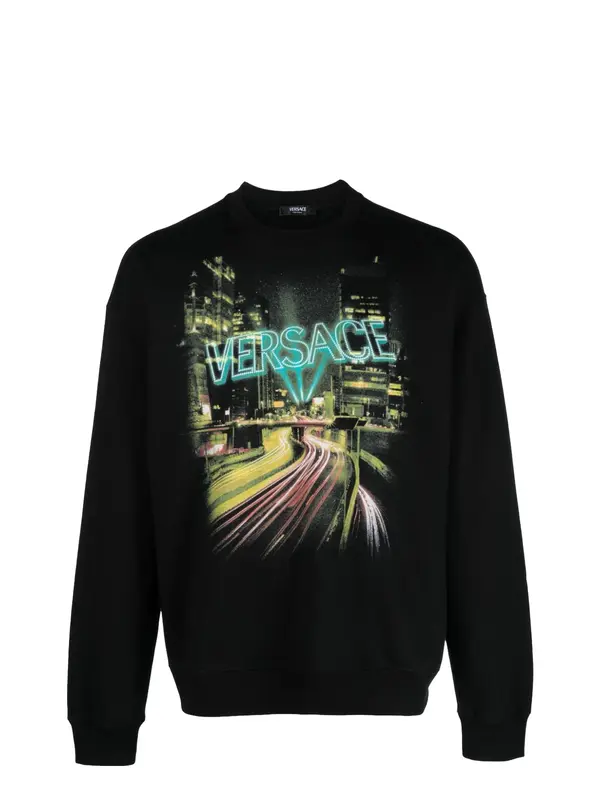 Versace Cotton Sweatshirt With Graphic Print - Black