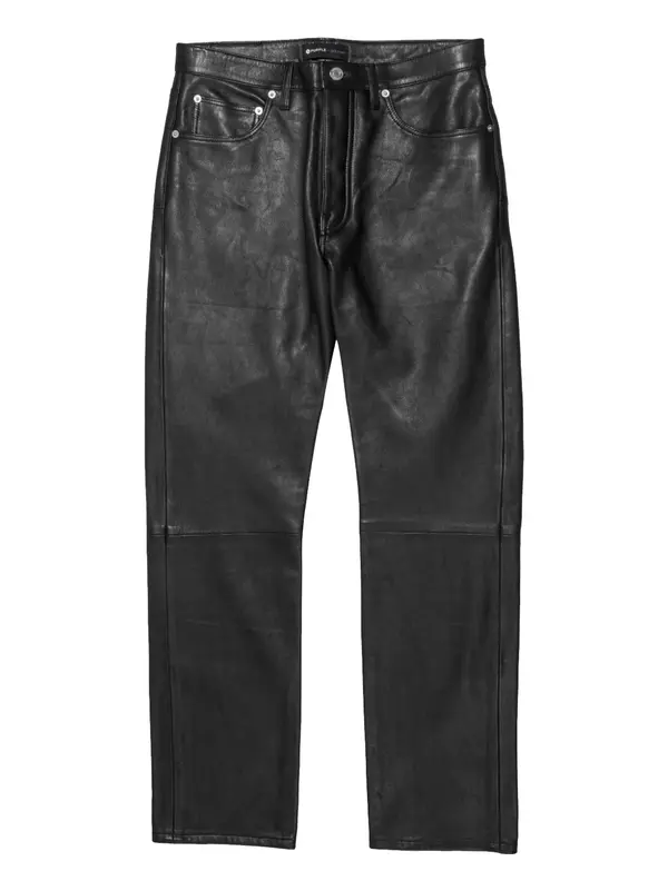 PURPLE BRAND Leather Straight-leg Trousers - Black