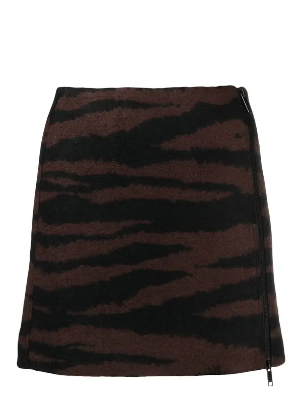 GANNI Tiger-jacquard Miniskirt - Brown