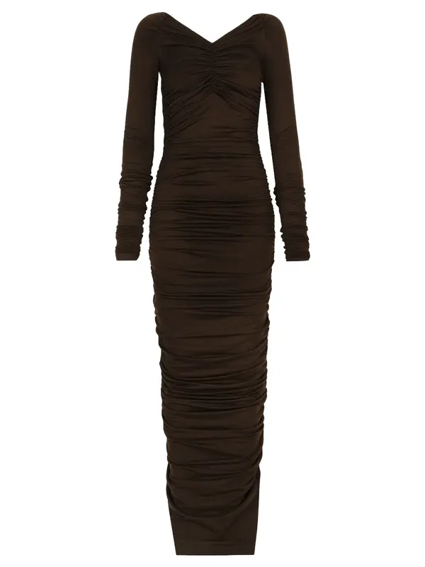 Dolce & Gabbana Off-shoulder Ruched Maxi Dress - Brown