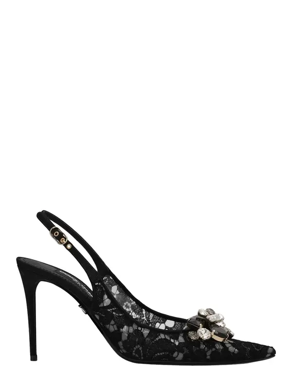 Dolce & Gabbana Crystal Lace Slingback Pumps - Black