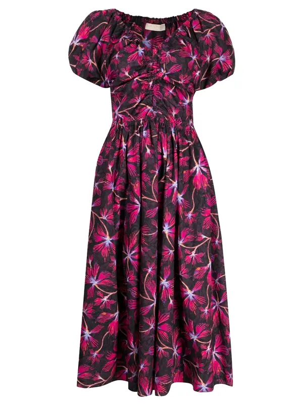 Ulla Johnson Cecile Floral-print Midi Dress - Black
