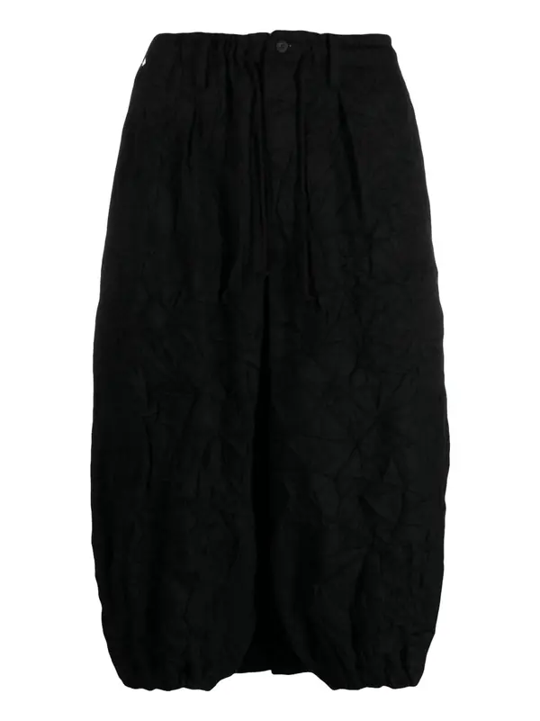Yohji Yamamoto Crinkled Flannel Drop-crotch Shorts - Black