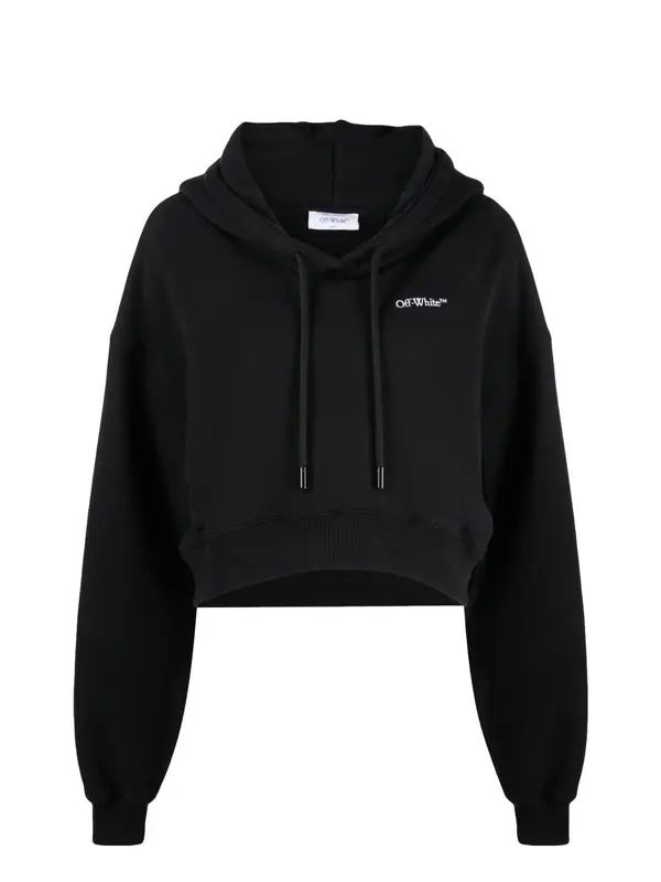 Off-White Logo-print Cropped Hoodie - Black