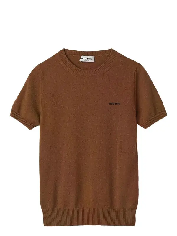 Miu Miu Logo-intarsia Cashmere Top - Brown