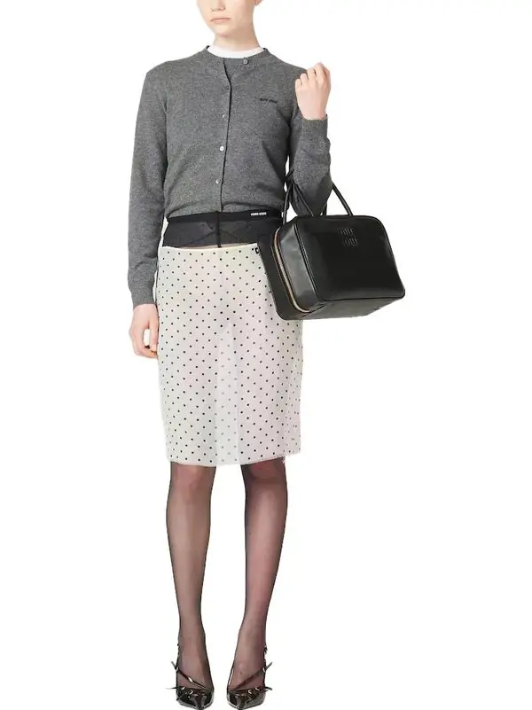 Miu Miu Cashmere Crewneck Sweater With Logo Detail - Grey