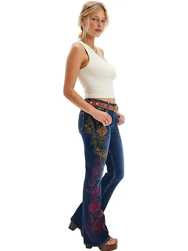 DRIFTWOOD Wyatt Embroidered Flare Jeans - Medium Wash