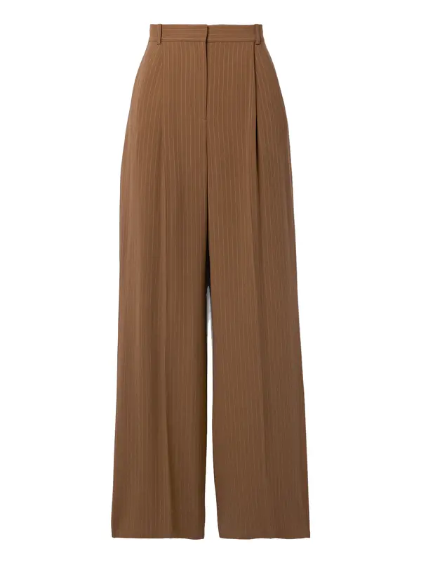 Loro Piana Jail Pleated Pinstriped Silk-blend Georgette Wide-leg Pants - Brown