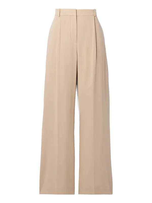 Loro Piana Jail Pleated Pinstriped Silk-blend Georgette Wide-leg Pants - Neutrals