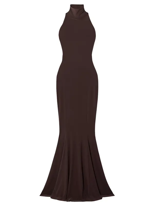 Norma Kamali Stretch-jersey Turtleneck Gown - Brown