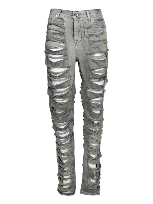 Rick Owens Shredded Detroit Cut Jeans - Mineral Pearl