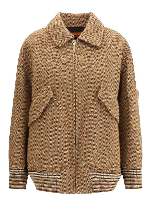 Missoni Irregular Chevron Pattern Bomber Jacket - Brown