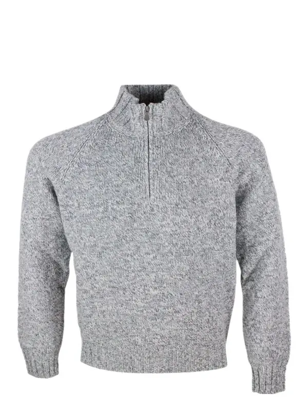 BARBA NAPOLI Half-zip Moulinè Wool Sweater - Grey