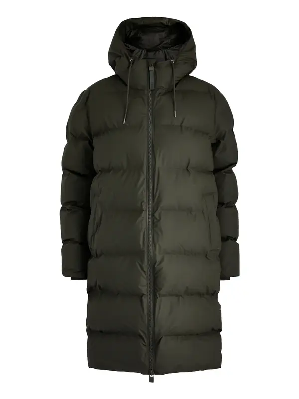 Rains Alta Quilted Rubberised Coat - Dark Green