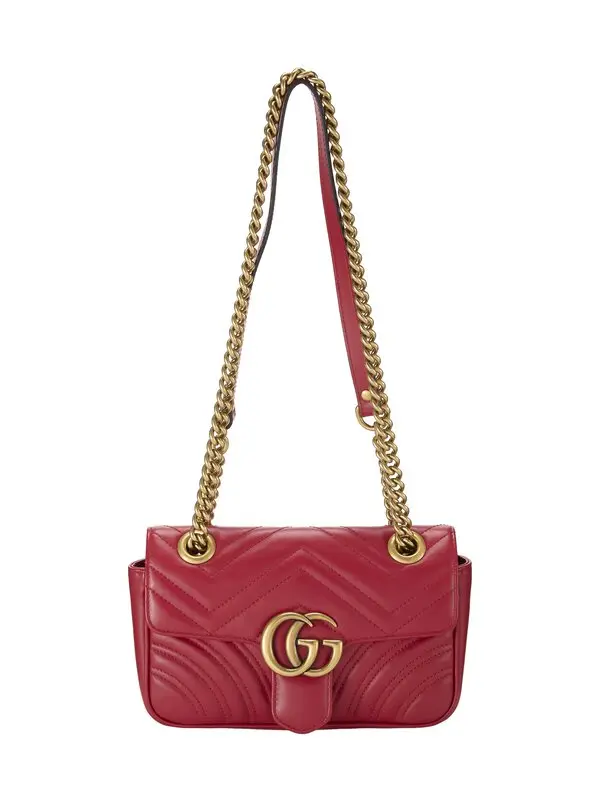 Gucci Leather Gg Marmont Shoulder Bag - Red