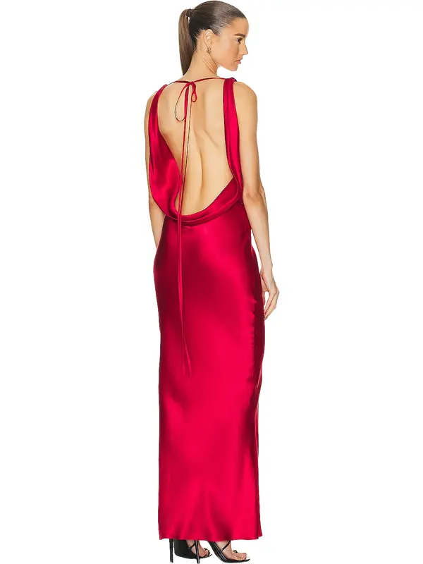 MIRROR PALAIS Plunging Back Cowl Dress - Scarlet
