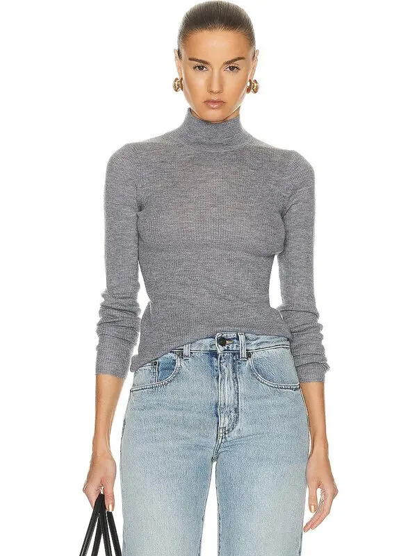 Guest In Residence Base Layer Rib Turtleneck Top - Steel