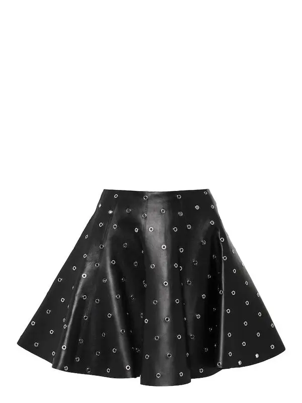 Alaïa Eyelet-embellished Leather Miniskirt - Black