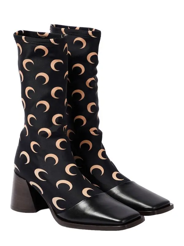 MARINE SERRE Printed Leather-trimmed Sock Boots - Multicoloured