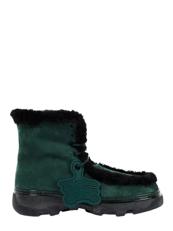 Burberry Shearling-trimmed Suede Ankle Boots - Green