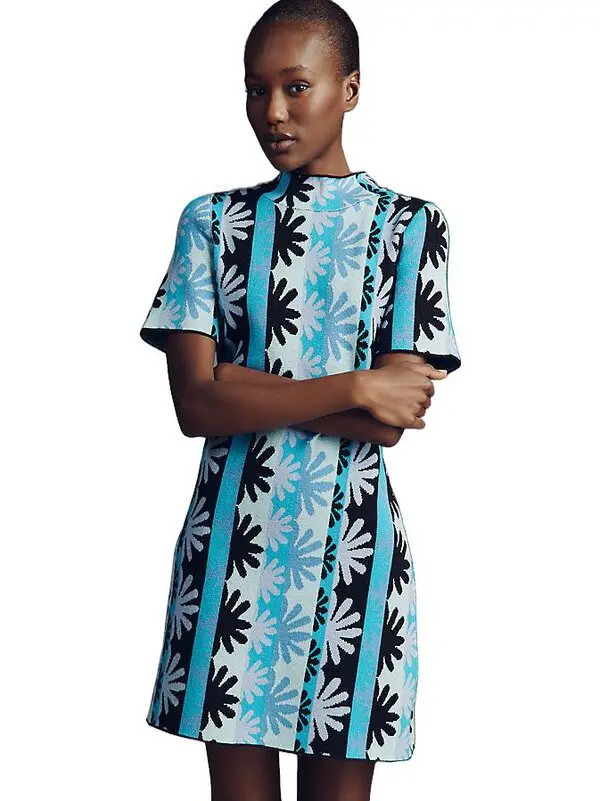 Anthropologie Nina Mini Sweater Dress - Blue Floral