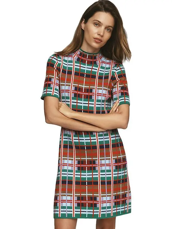 Anthropologie Short-sleeve Mod Sweater Mini Dress - Rainbow Plaid