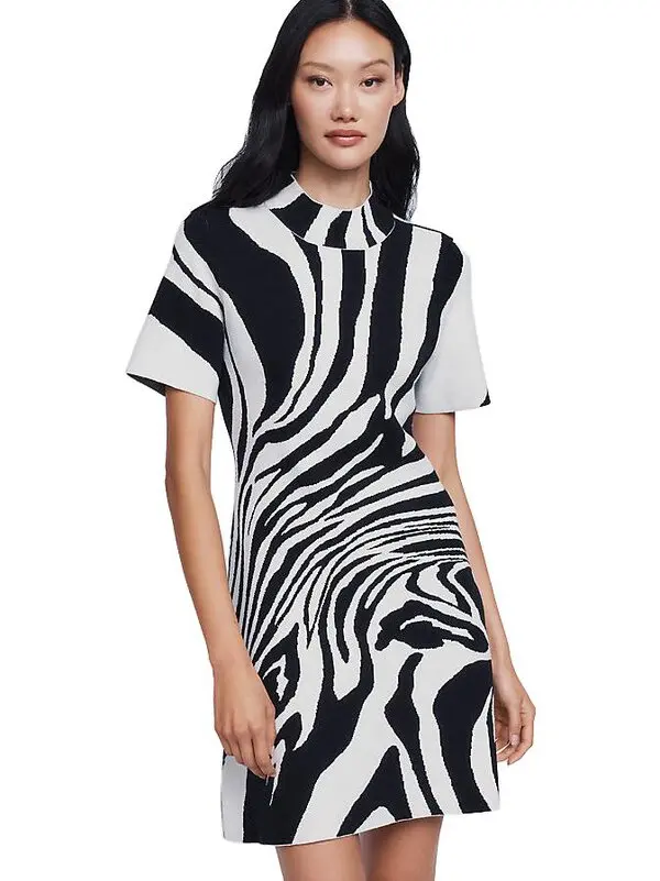 Anthropologie Short-sleeve Mock-neck Sweater Mini Dress - Zebra