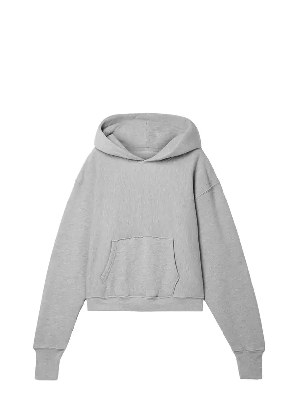 LES TIEN Cara Cropped Cotton-jersey Hoodie - Gray