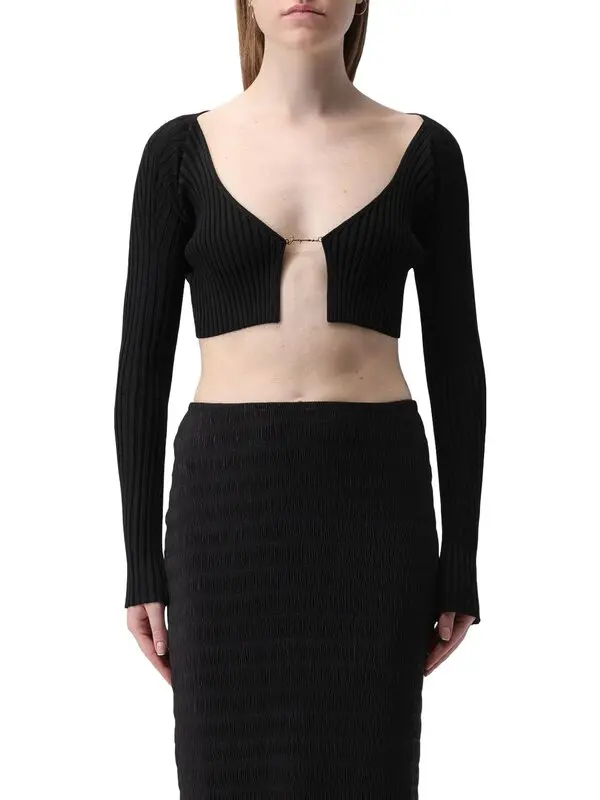 Jacquemus Ribbed Knit Cropped Top With Chain Detail - Black
