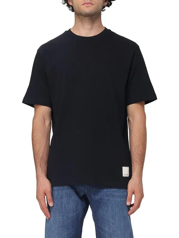 Emporio Armani Cotton T-shirt With Contrast Logo And Dropped Shoulders - Black