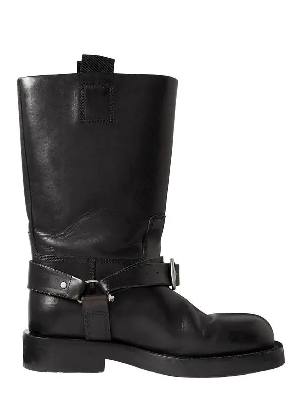 Burberry Buckled Leather Ankle Boots - Black