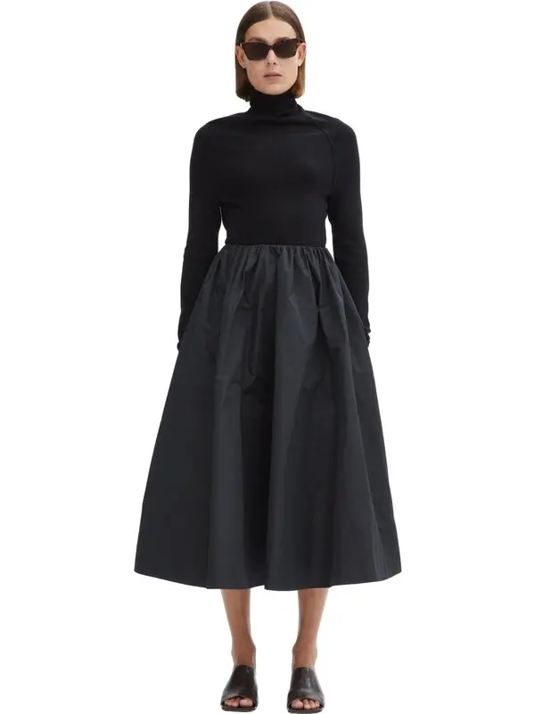 HOUSE OF DAGMAR A-lined Silk Taffeta Midi Skirt - Black