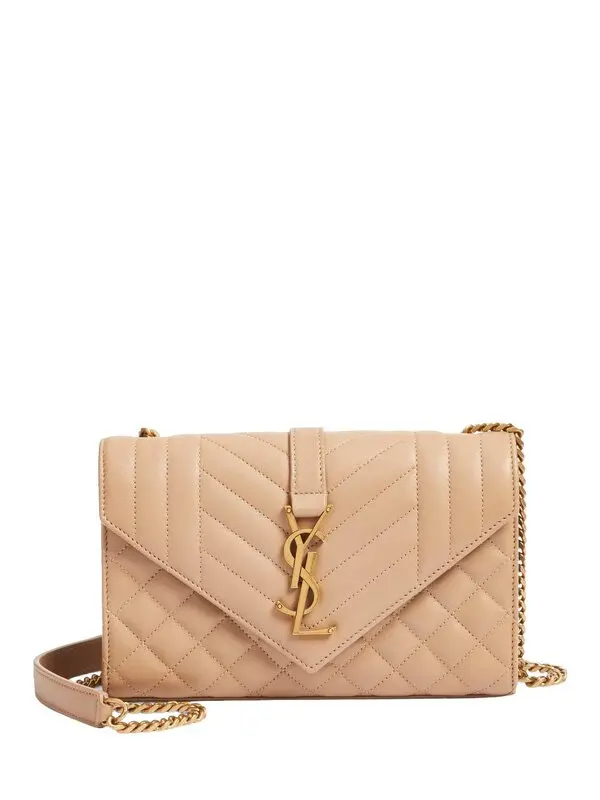 Saint Laurent Small Envelope Chain Strap Leather Shoulder Bag - Dark Toffee