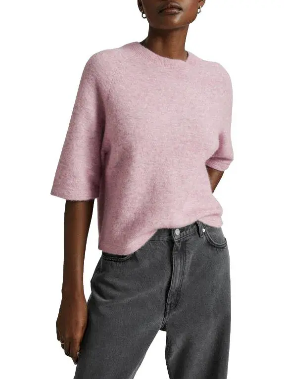 & Other Stories Mélange Alpaca Blend Three Quarter Sleeve Sweater - Pink Melange
