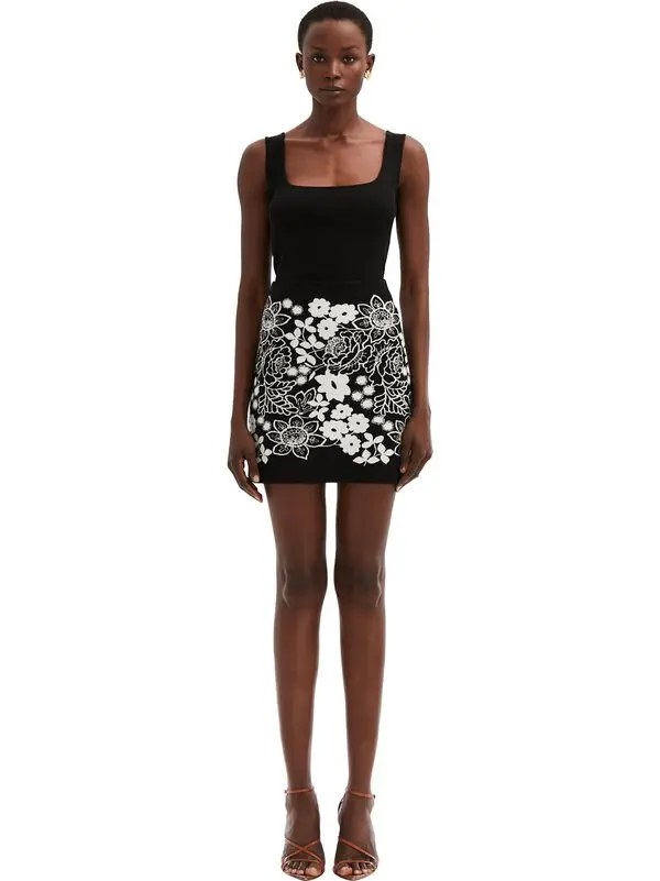 Oscar De La Renta Botanical Jacquard Mini Skirt - Black,white