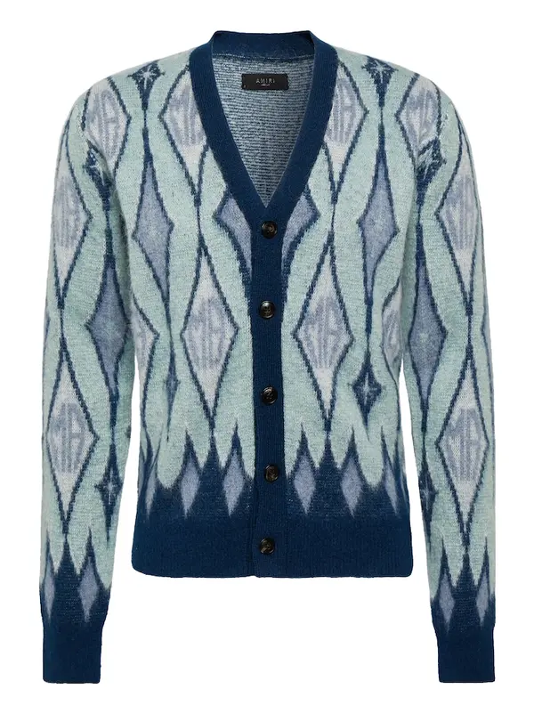 Amiri Argyle Mohair-blend Cardigan - Blue