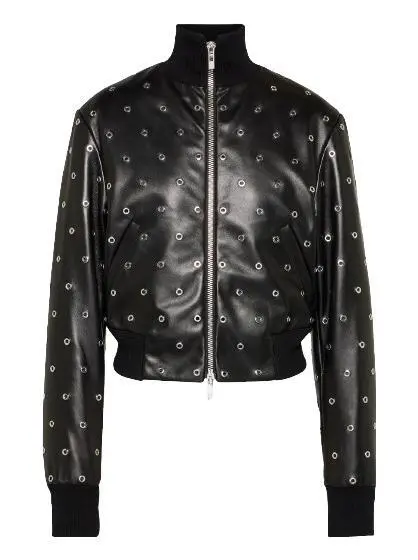 Alaïa Studded Leather Bomber Jacket - Black