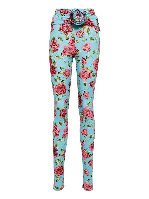Magda Butrym Floral-appliqué Printed Leggings - Blue