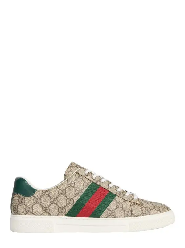 Gucci Ace Gg Canvas Sneaker With Web Stripe - Beige