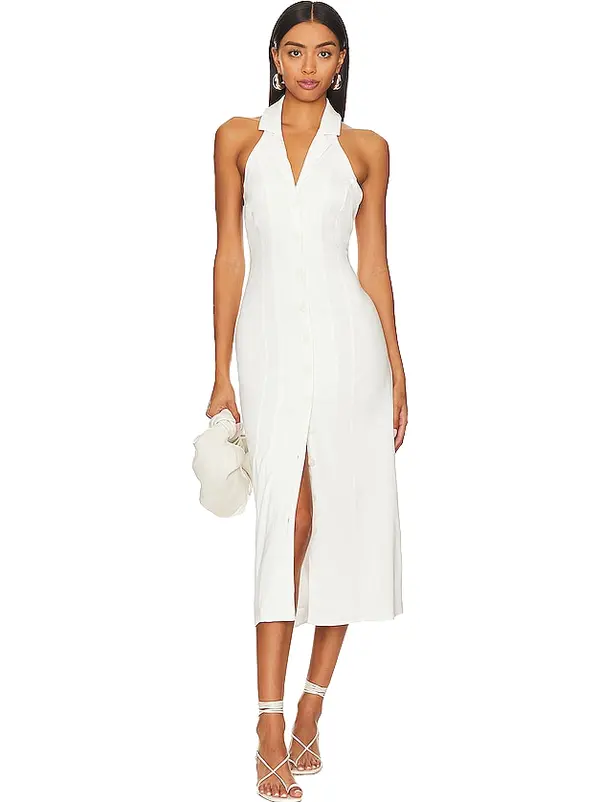 SNDYS X Button Down Midi Dress - White