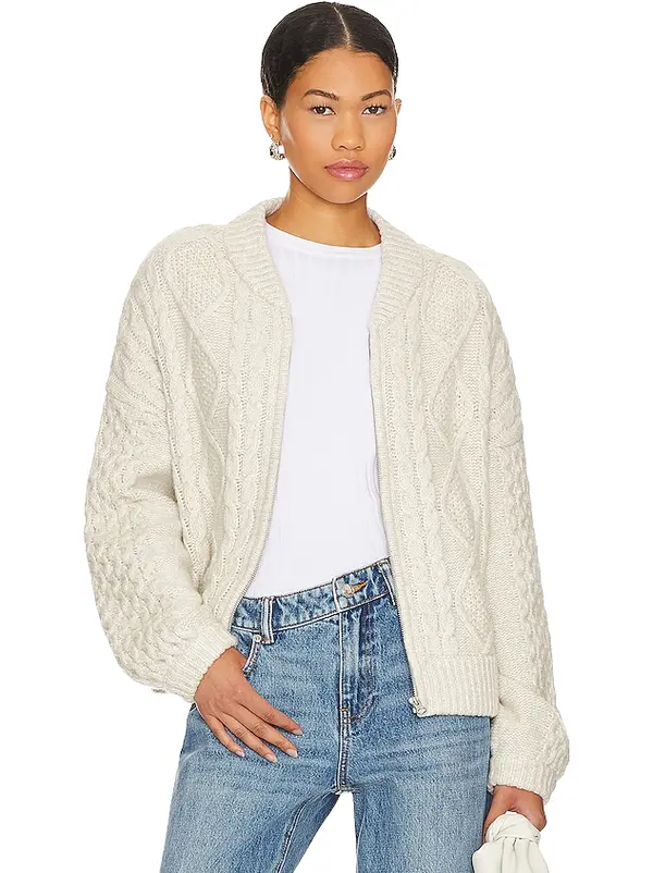 Central Park West Savannah Zip Up Sweater - Oat
